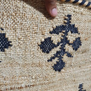 Neutral and Dark Grey Jute Rug, Geometric Soft Jute Floral Design, Grey ...