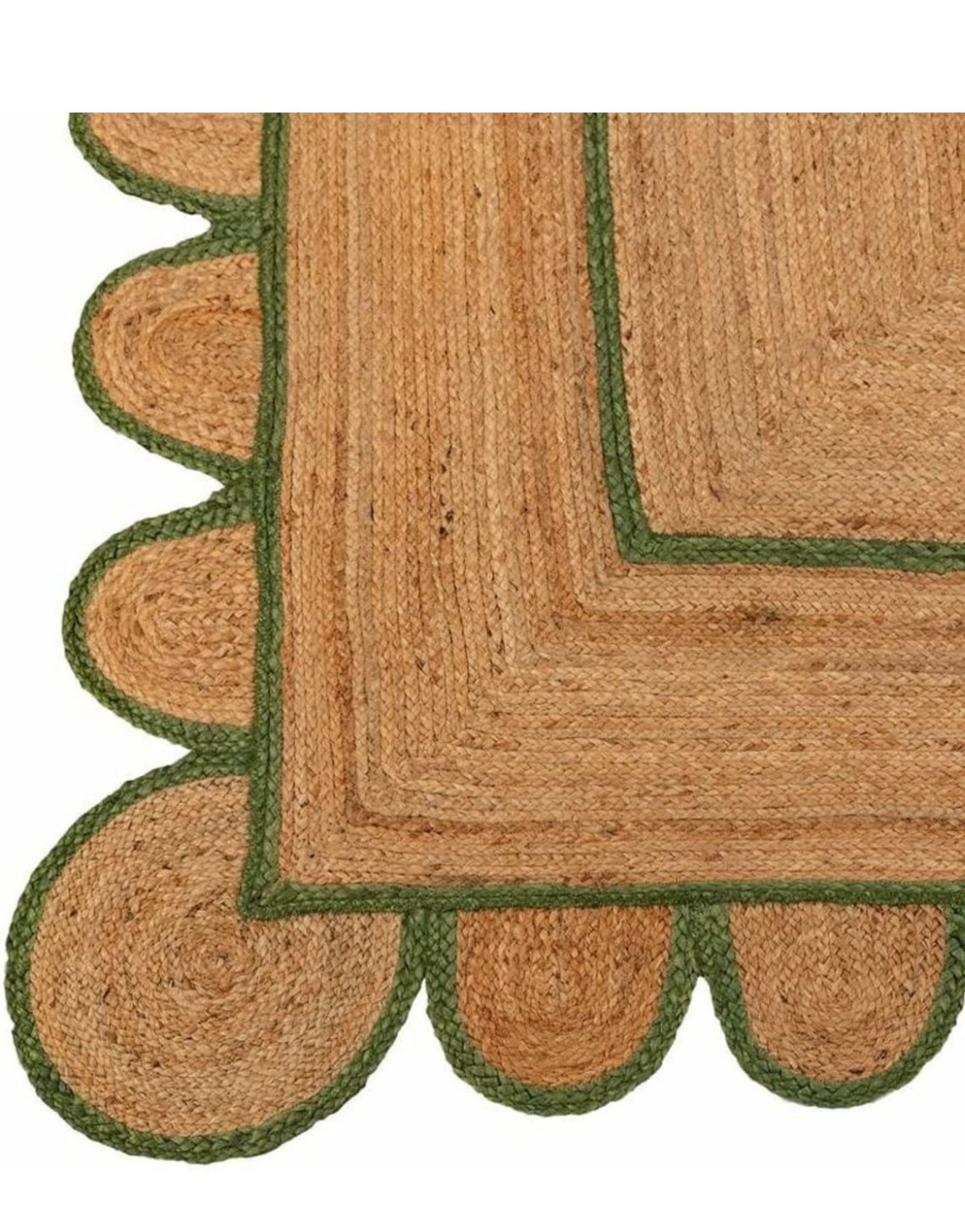 Green Jute Scallop Handmade Rug, Jute Rugs, Runner Rugs, Outdoor Rugs ...