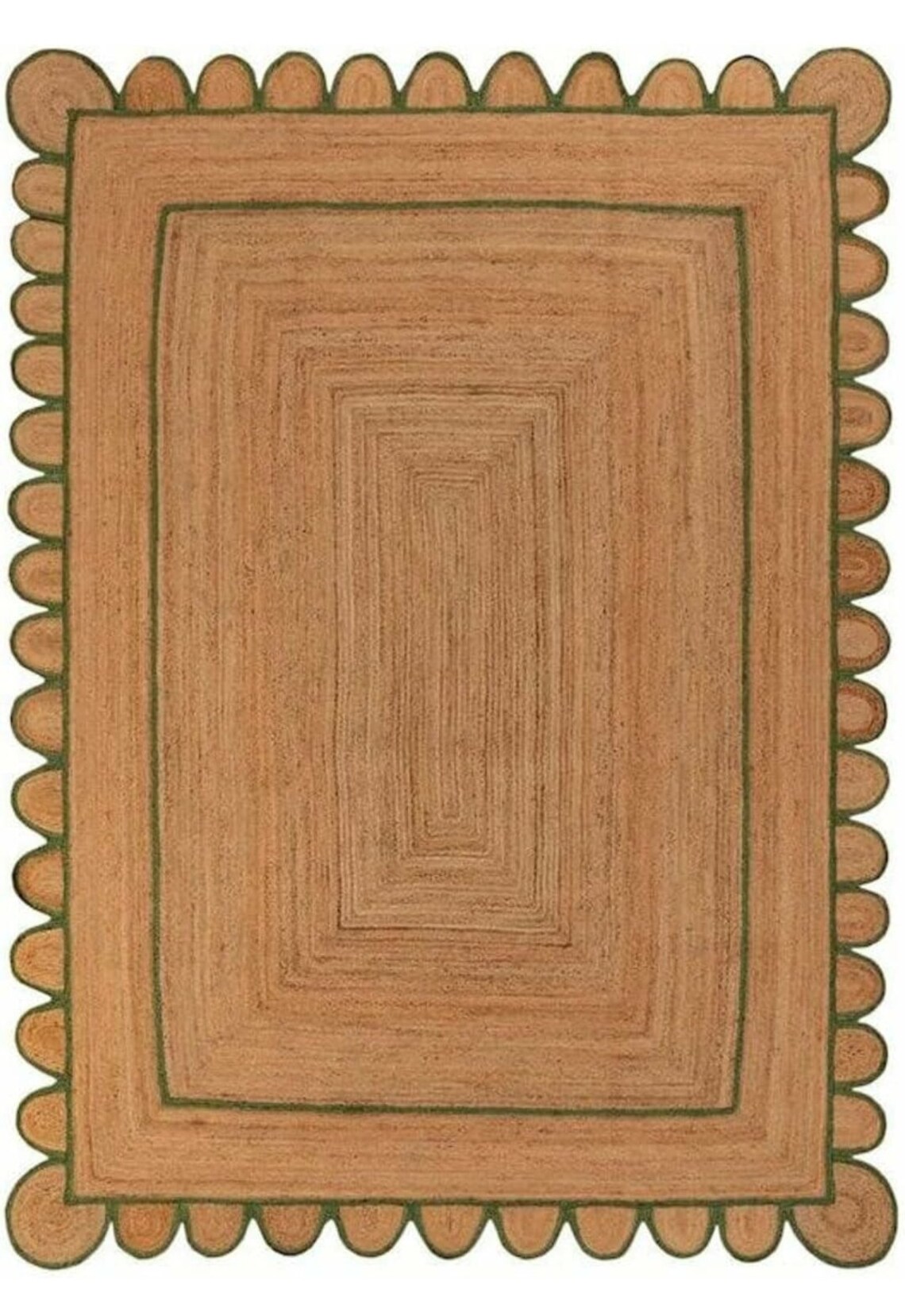 Green Jute Scallop Handmade Rug, Jute Rugs, Runner Rugs, Outdoor Rugs ...