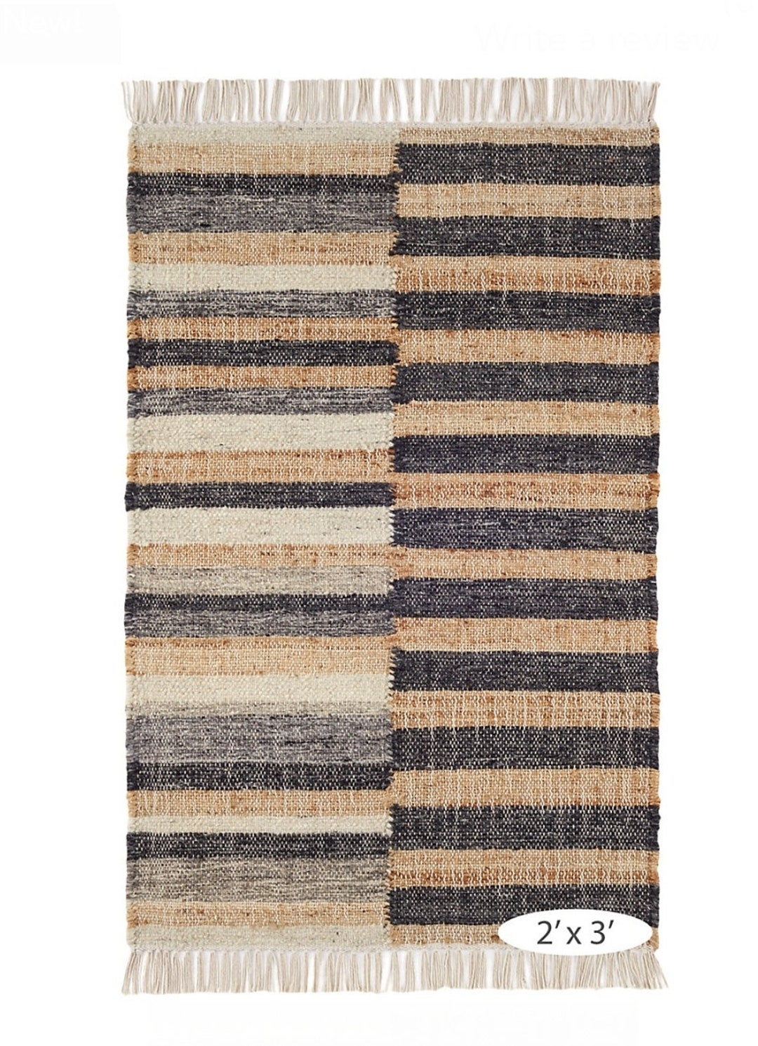 Multicolour Modern Design Rug, Handknotted Black Wool&jute. Handmade ...