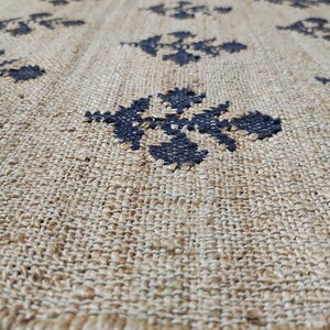 Neutral and Dark Grey Jute Rug, Geometric Soft Jute Floral Design, Grey ...