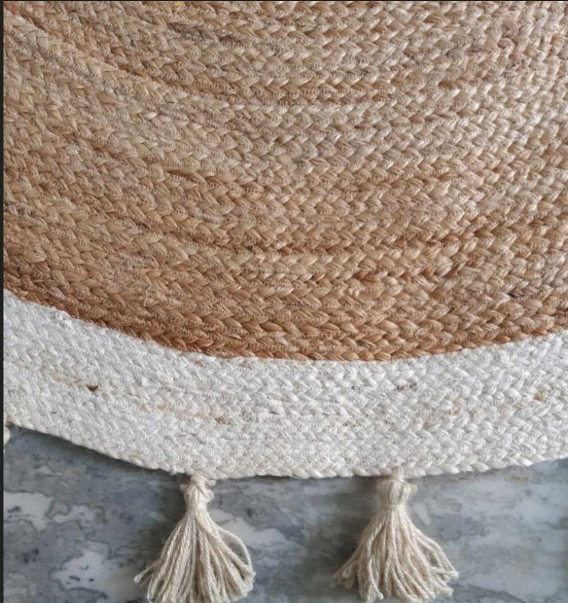 Handwoven Jute, Braided White and Natural Round Rug, Hand Braided Round ...