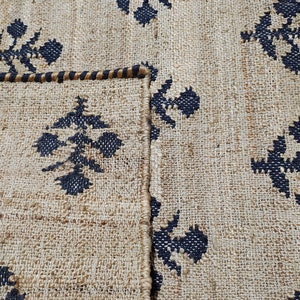 Neutral and Dark Grey Jute Rug, Geometric Soft Jute Floral Design, Grey ...
