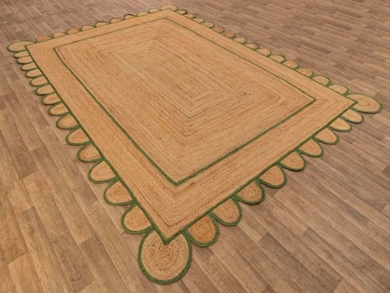 Green Jute Scallop Handmade Rug, Jute Rugs, Runner Rugs, Outdoor Rugs ...