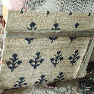 Neutral and Dark Grey Jute Rug, Geometric Soft Jute Floral Design, Grey ...