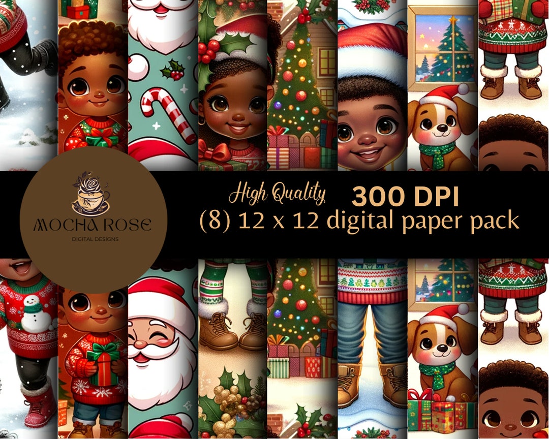 African American Children Christmas Digital Paper, Afro Digital Paper ...