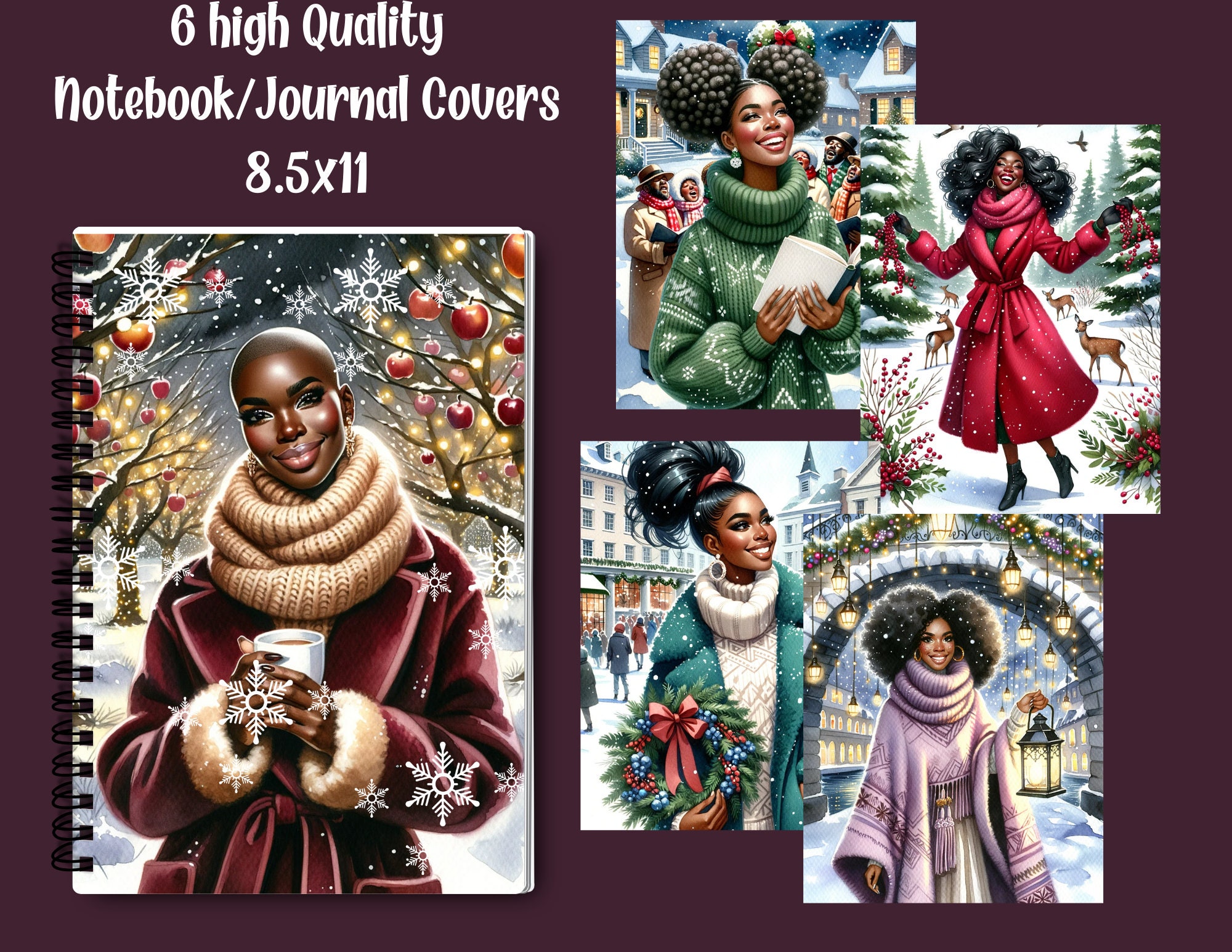 Black Women Christmas Notebook Covers, Journal Covers, African American ...