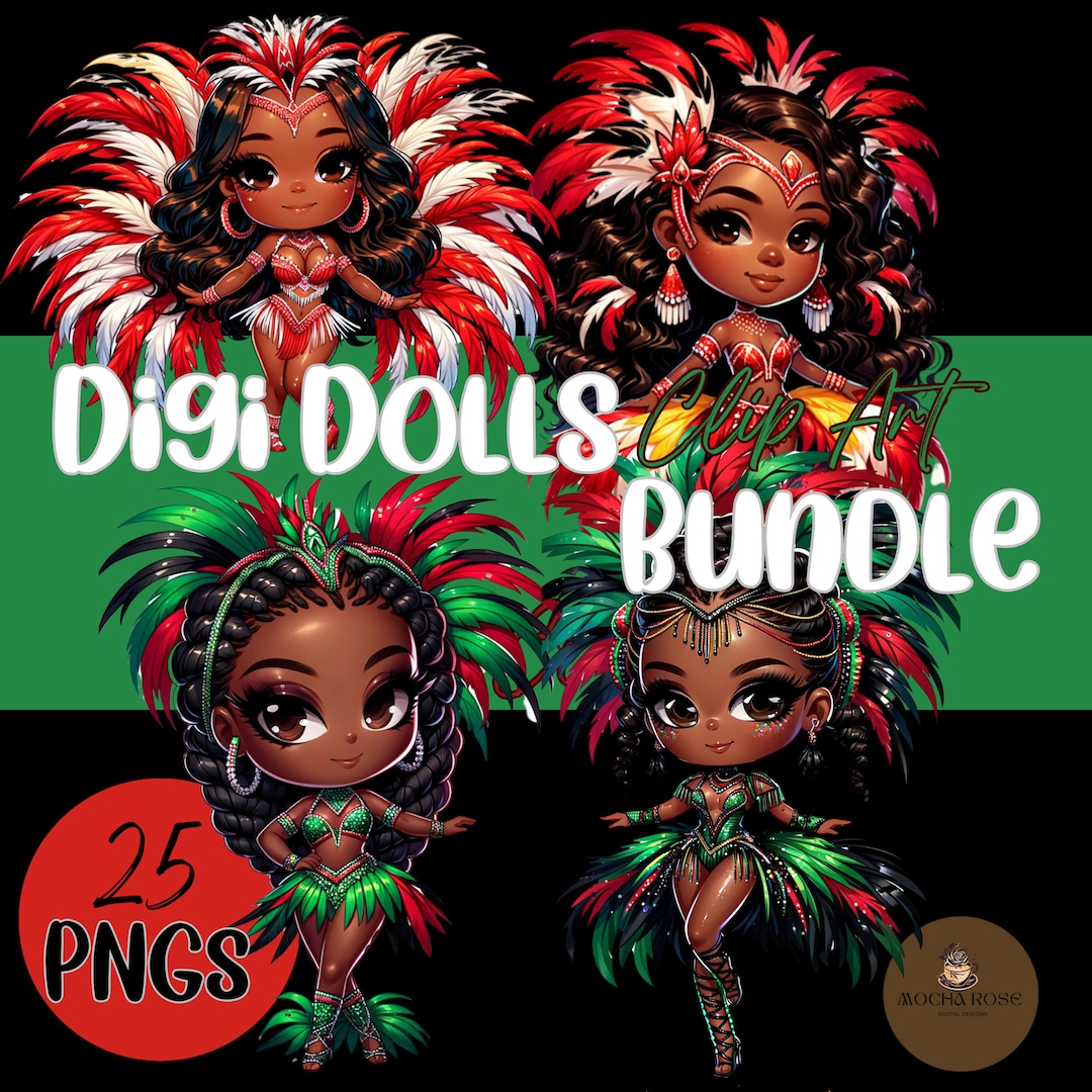 Carnival Chibi Doll Clipart, Caribbean Island Girl Clipart, Bundle ...