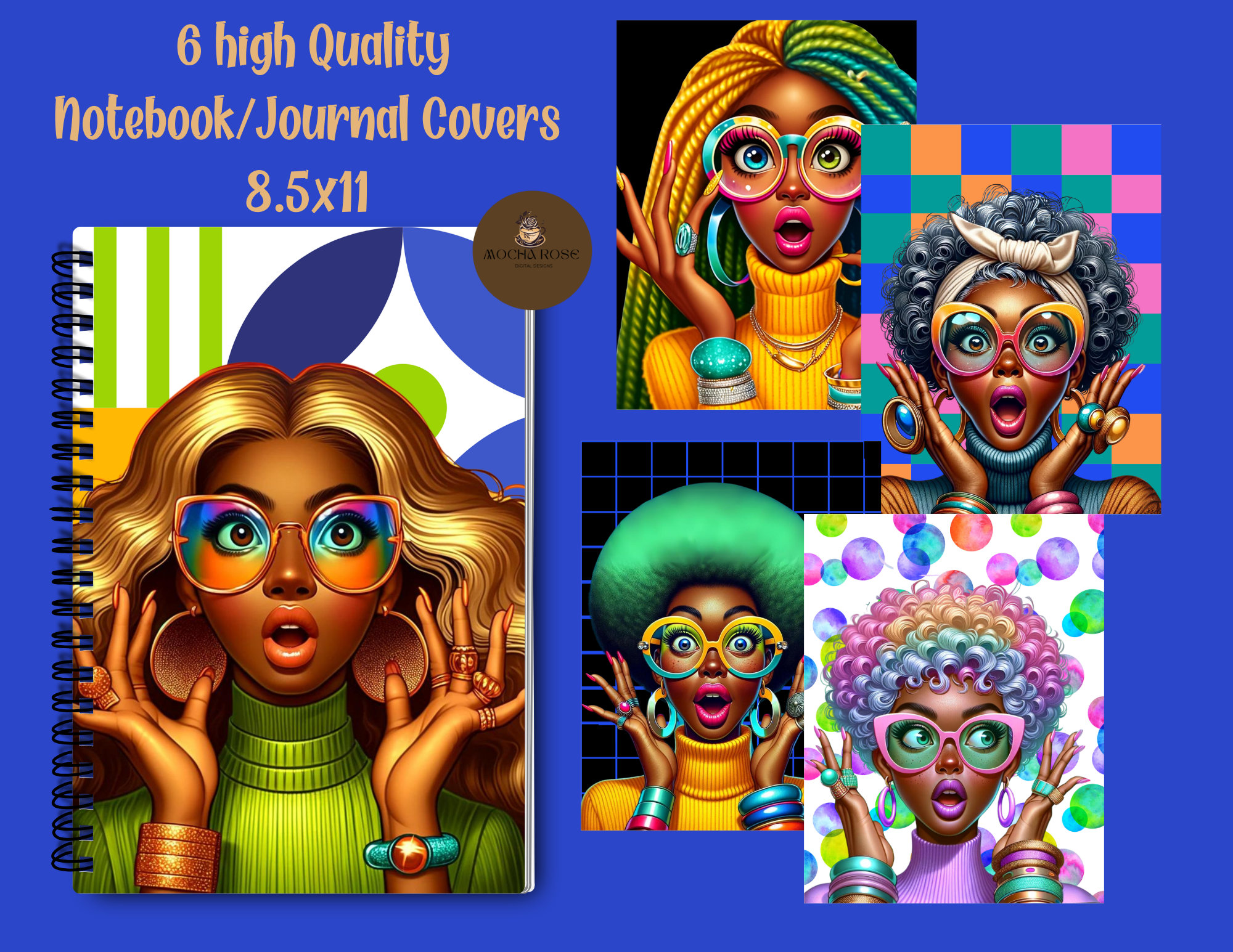 Whimsical Expressive Black Woman Notebook Covers, Journal Covers, Afro ...