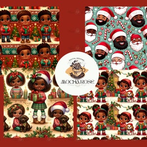 African American Children Christmas Digital Paper, Afro Digital Paper ...