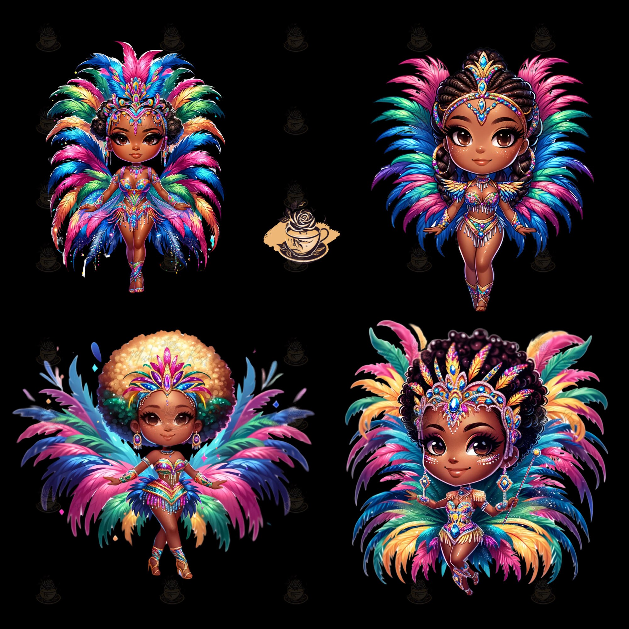 Carnival Chibi Doll Clipart, Caribbean Island Girl Clipart, Bundle ...