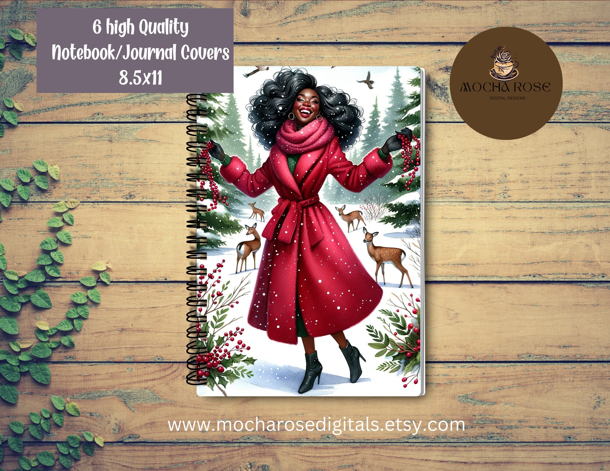 Black Women Christmas Notebook Covers, Journal Covers, African American ...