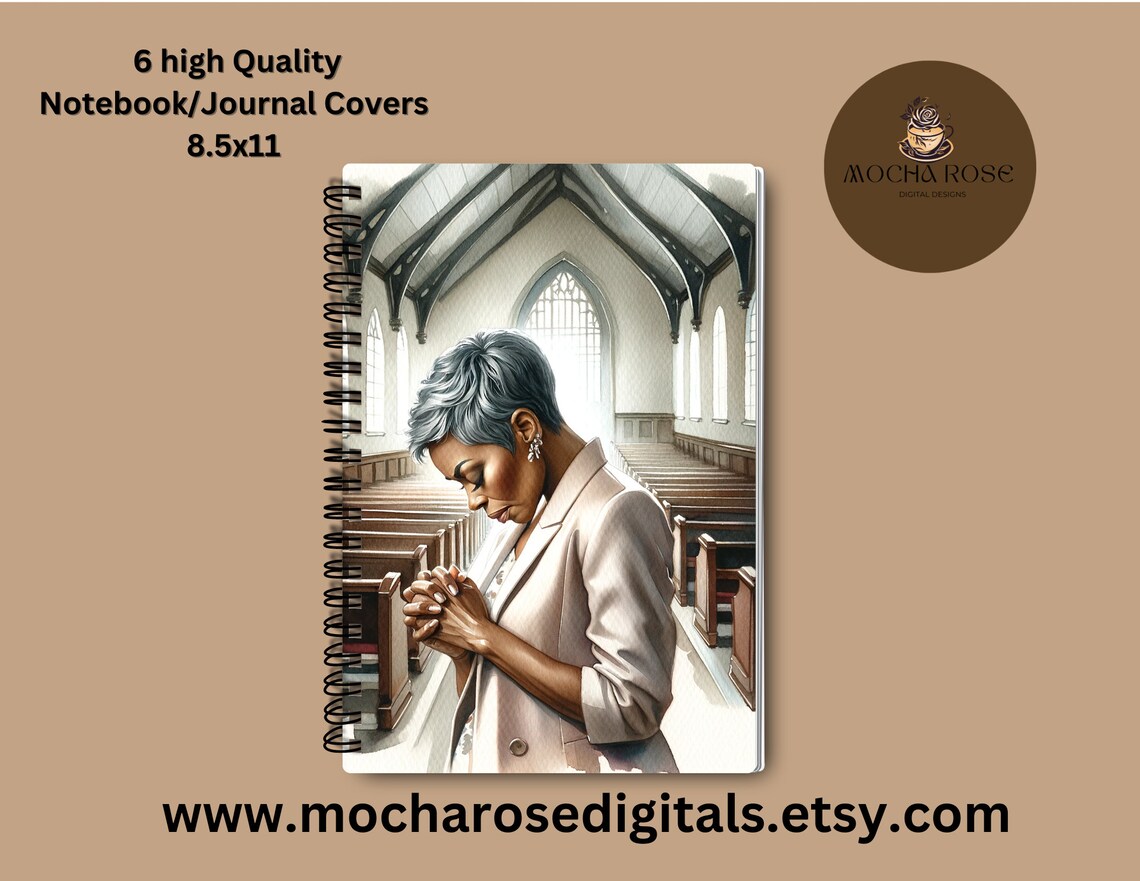 Black Woman Praying in Church Notebook Covers, Journal Covers, Afro ...
