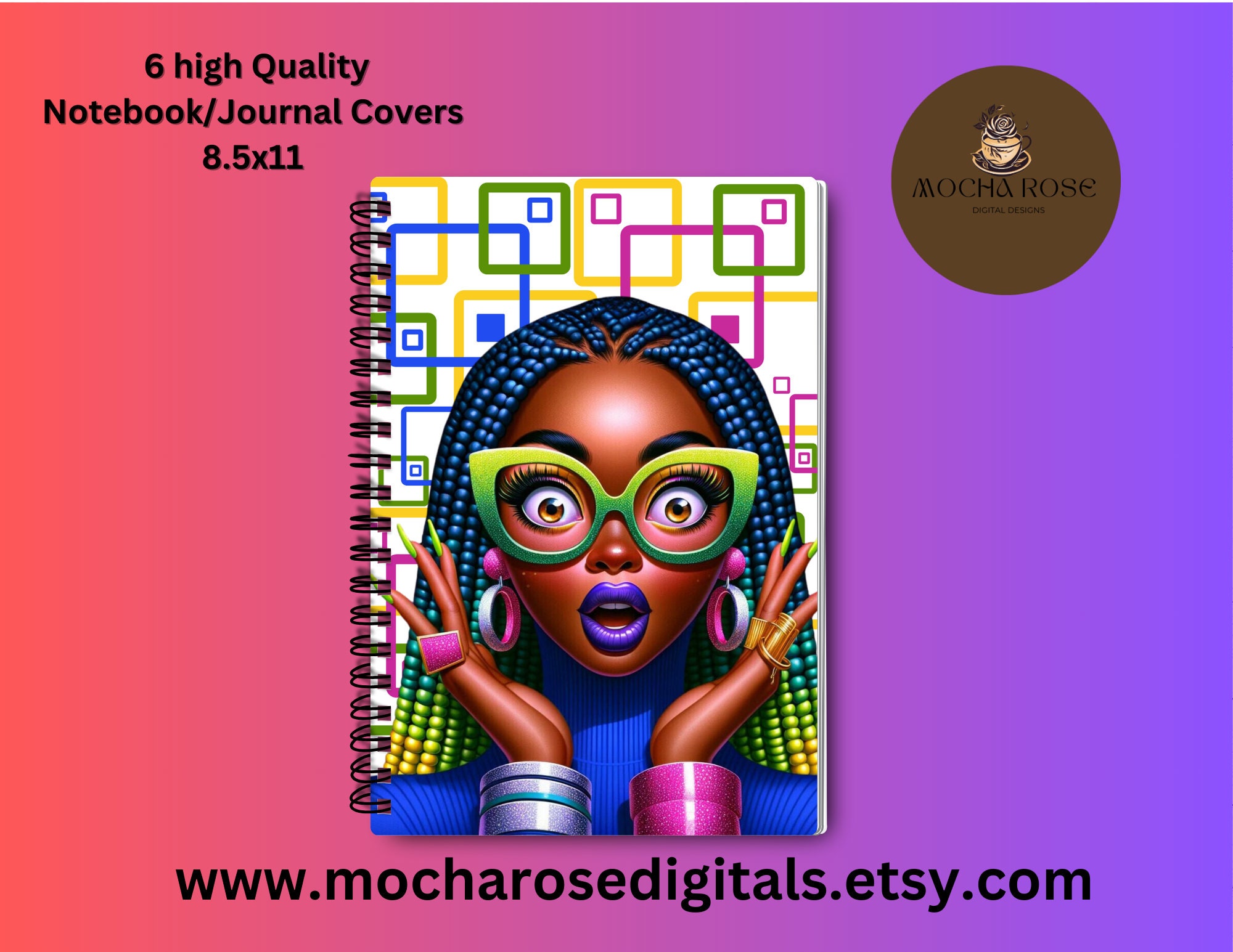 Whimsical Expressive Black Woman Notebook Covers, Journal Covers, Afro ...