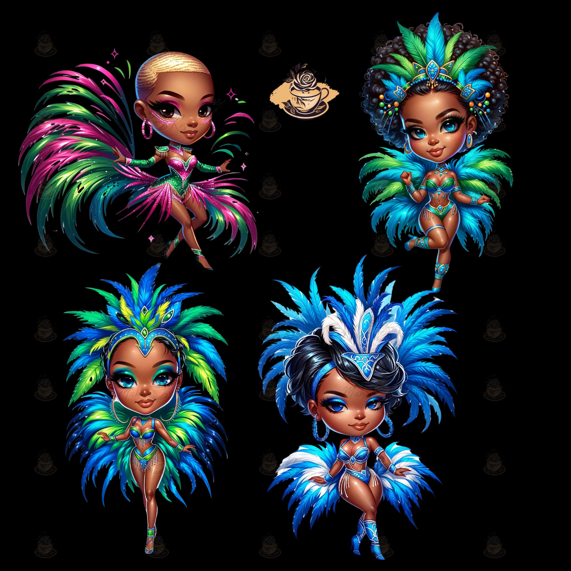 Carnival Chibi Doll Clipart, Caribbean Island Girl Clipart, Bundle ...
