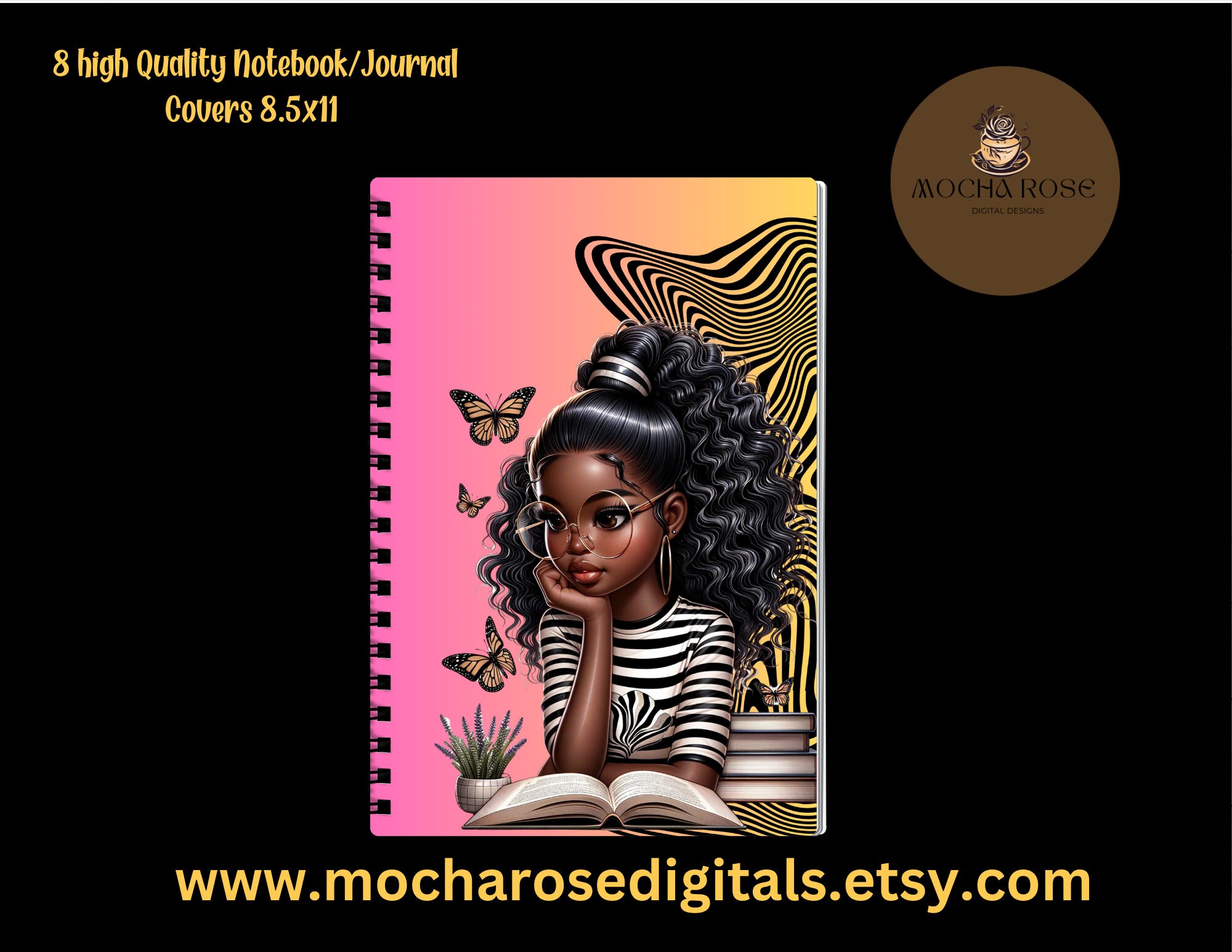 African American Little Girl Notebook Covers, Butterflies Journal ...