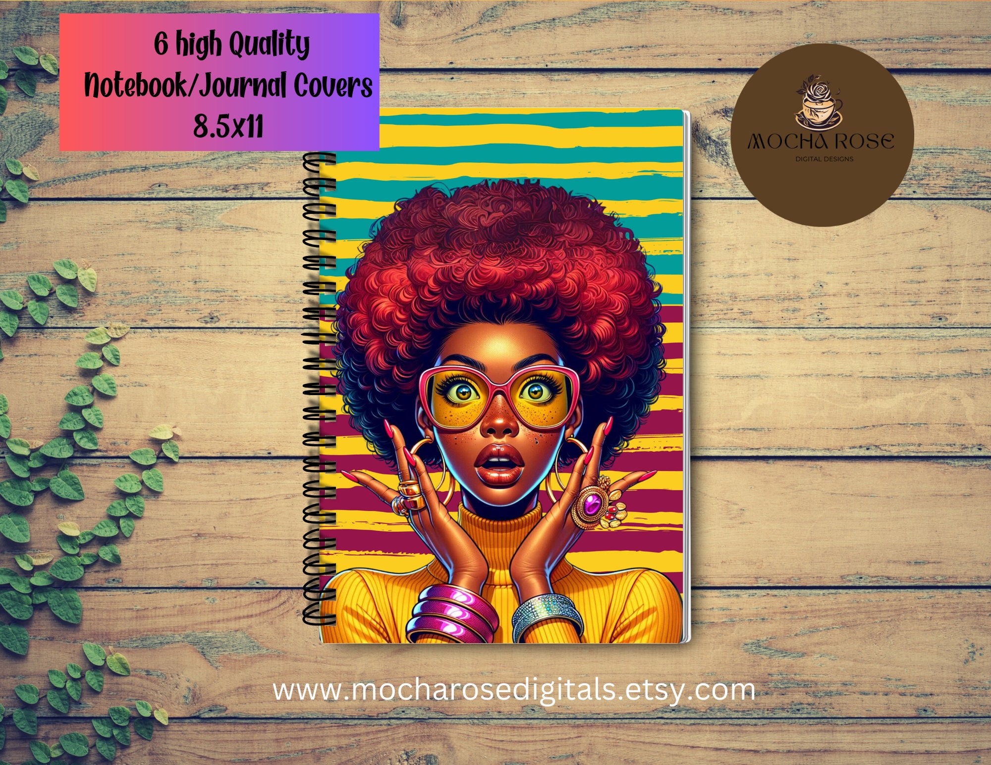 Whimsical Expressive Black Woman Notebook Covers, Journal Covers, Afro ...
