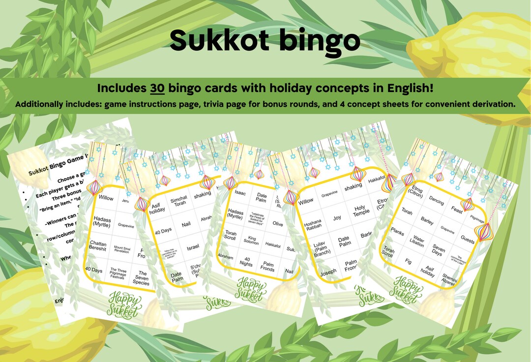 50 Cards- Bingo Game SUKKOT, Hebrew Jewish Holiday. - Etsy