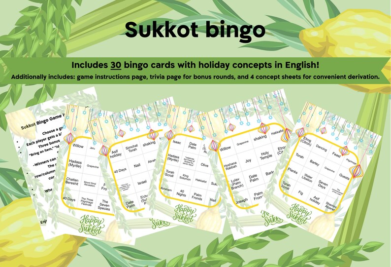 50 Cards- Bingo Game SUKKOT, Hebrew Jewish Holiday. - Etsy