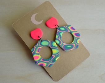 Abstract Polymer Clay Statement Earrings, Modern Polymer Clay Earrings ...