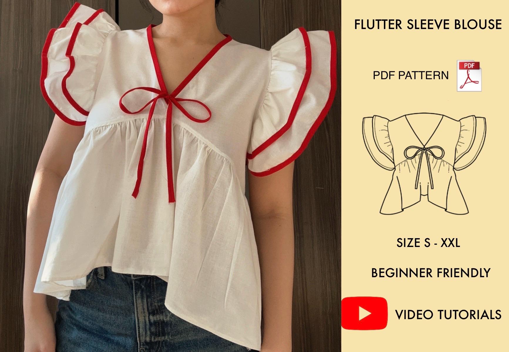 Flutter Sleeve Blouse PDF Pattern - SEWING PATTERN - Top for Beginners ...