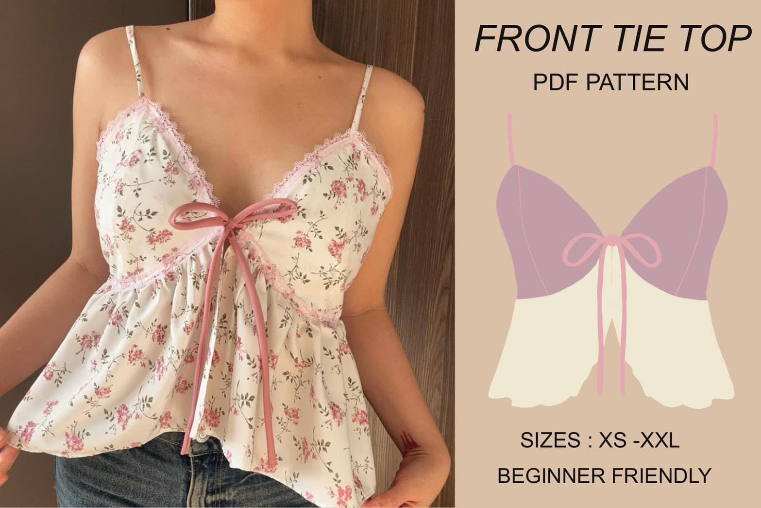 Front Tie Top Sewing Pattern - Summer Top for Beginners - Etsy