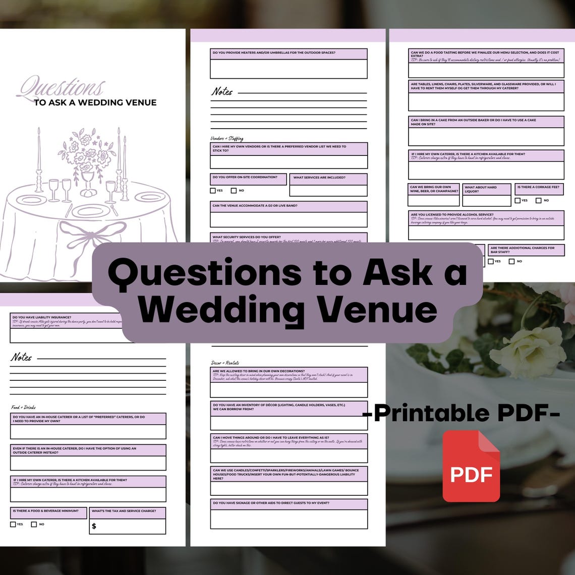 Wedding Venue Questions Checklist | 8-page Printable PDF | Wedding ...