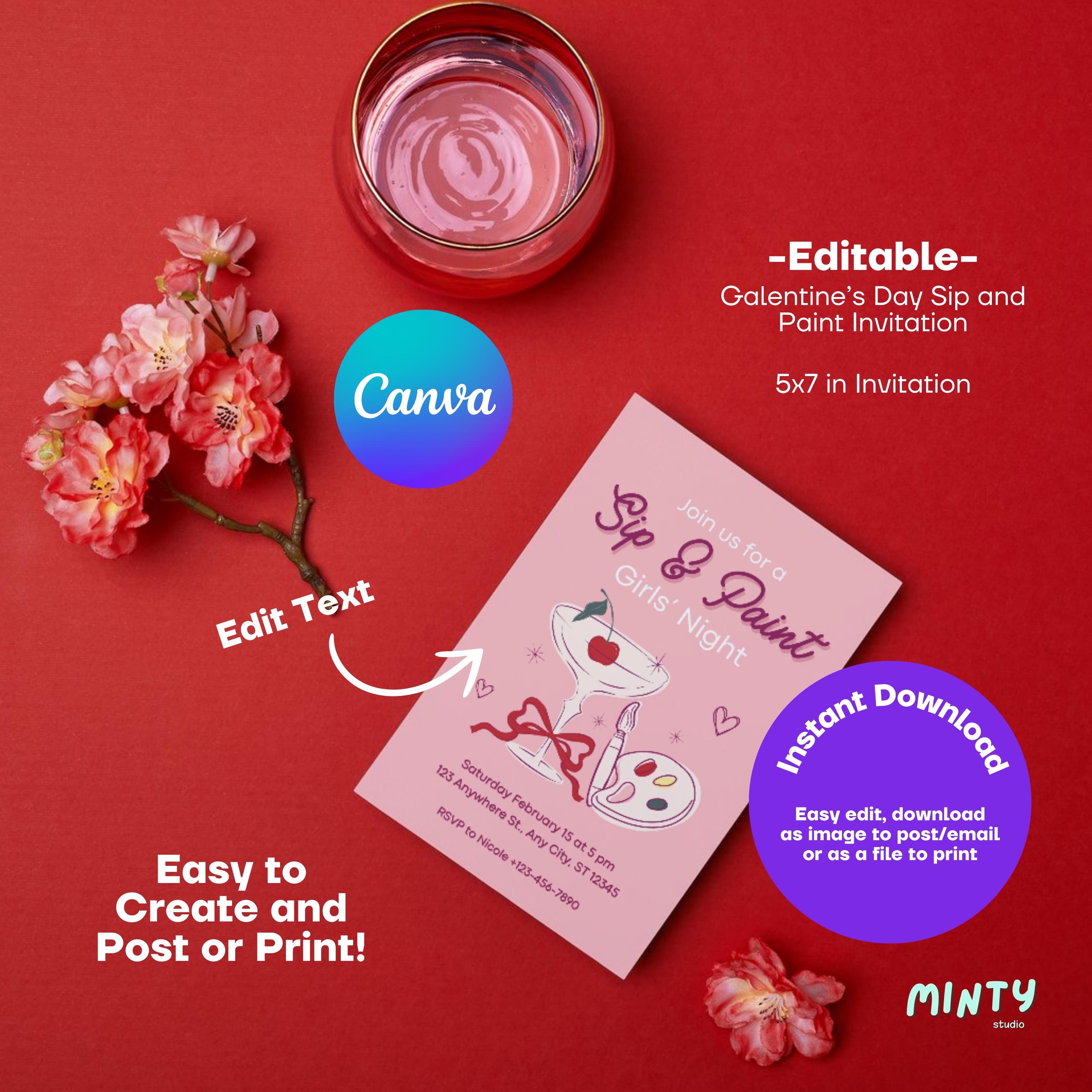 Sip and Paint Night - Editable Digital Invitation Template - Etsy