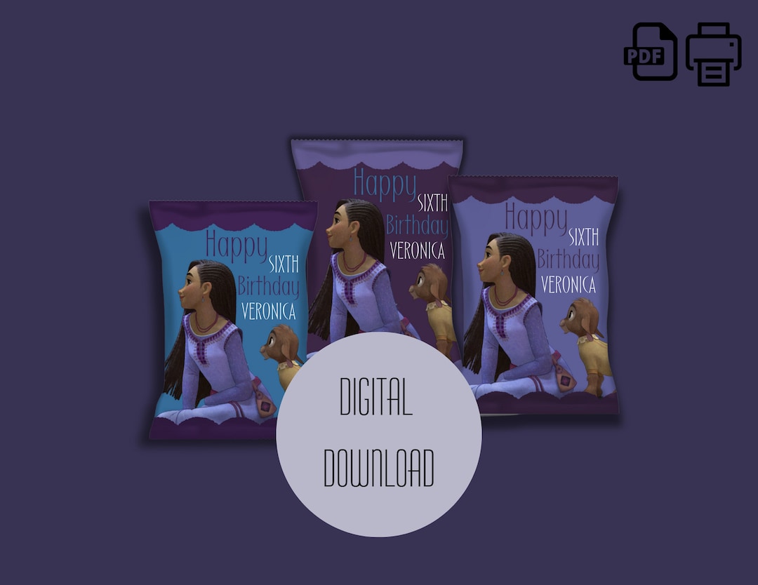 Disney Wish Birthday Chip Bags Template Asha Wish Party Template Custom ...