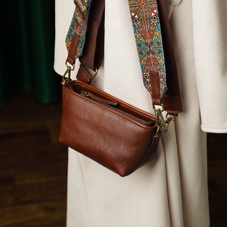 Brown Crossbody Genuine Leather Purse With Dual Large Straps -brown ...