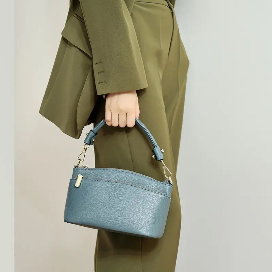 Blue Leather Cross Body Bag With Dual Strap Blue Leather Shoulder Bag ...