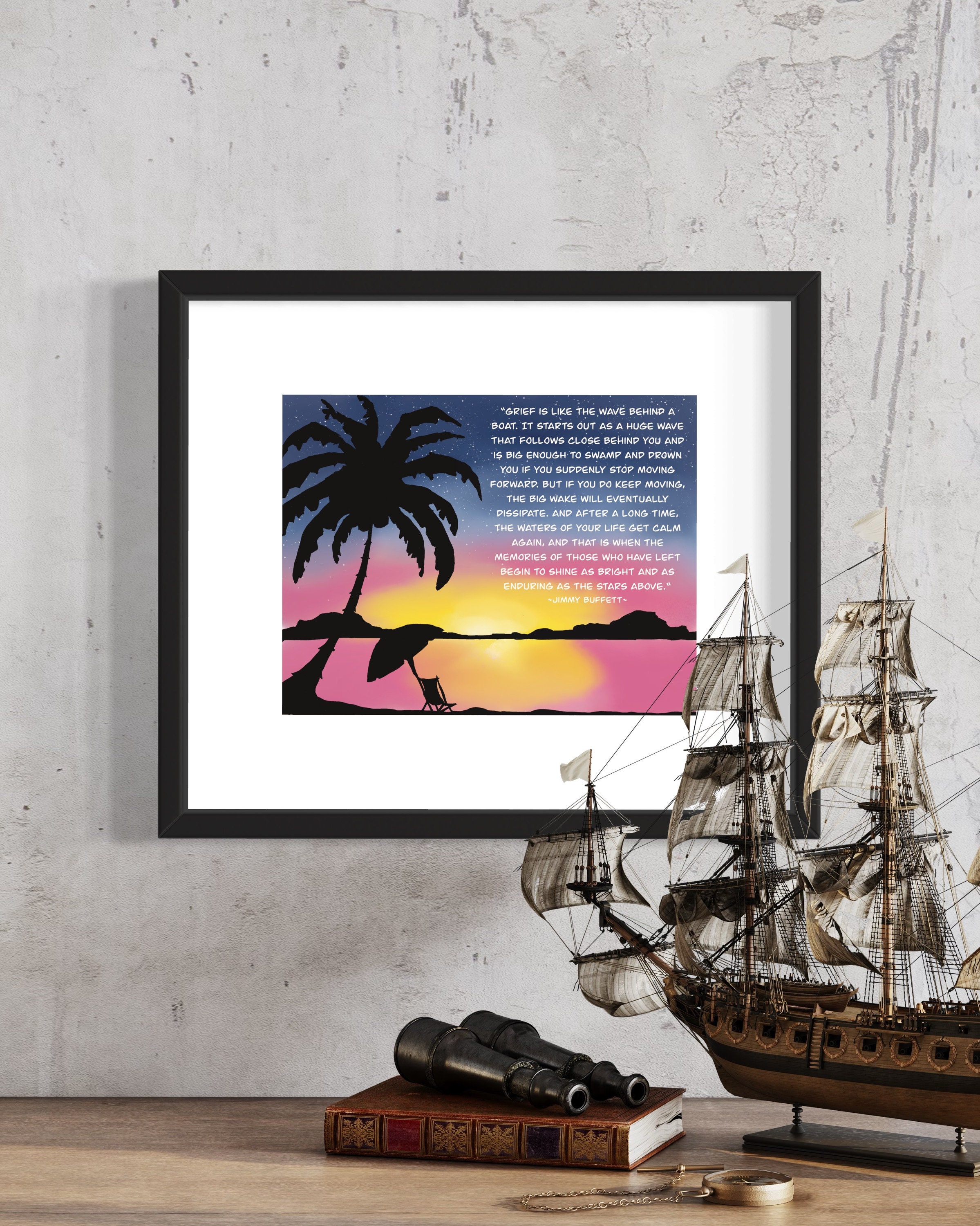Grief is Like the Wave Behind a Boat – Inspirational Sunset Beach Print ...