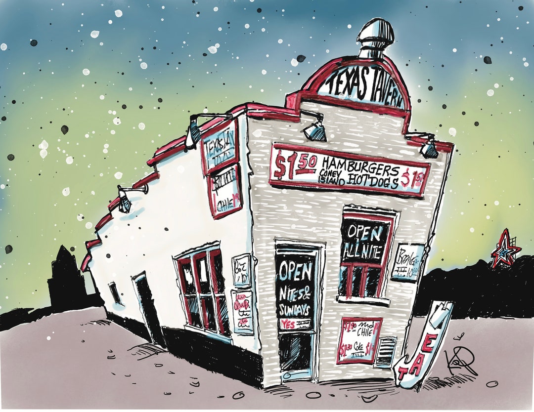 Texas Tavern Art Print – Roanoke’s Iconic Diner in Whimsical ...