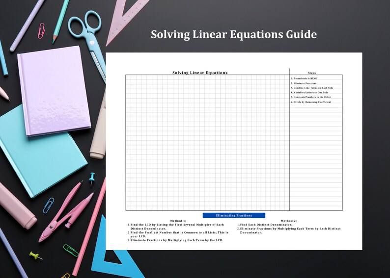 Solving Linear Equations Guide - Etsy