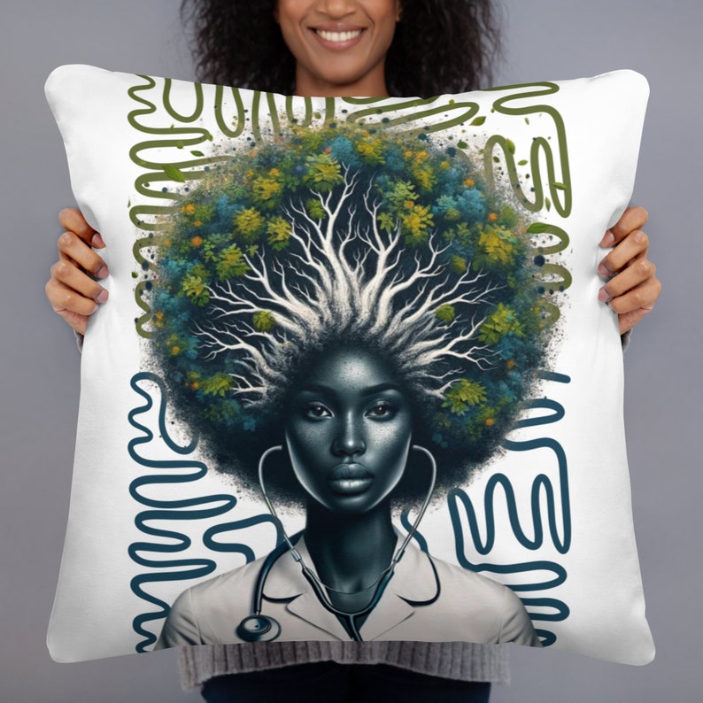 Pillow With Black Nurse Portrait Nurturing Empowering RN Medical Staff ...