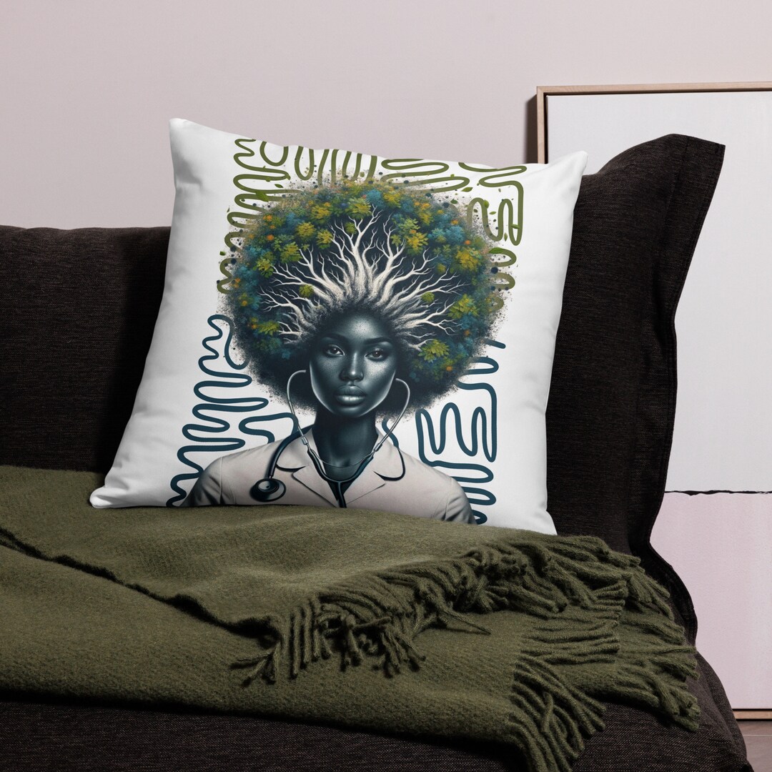 Pillow With Black Nurse Portrait Nurturing Empowering RN Medical Staff ...