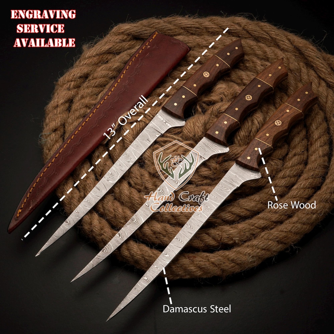 3 Pc Fillet Knife Set Handmade Damascus Steel Fishing Knife Best Gift ...