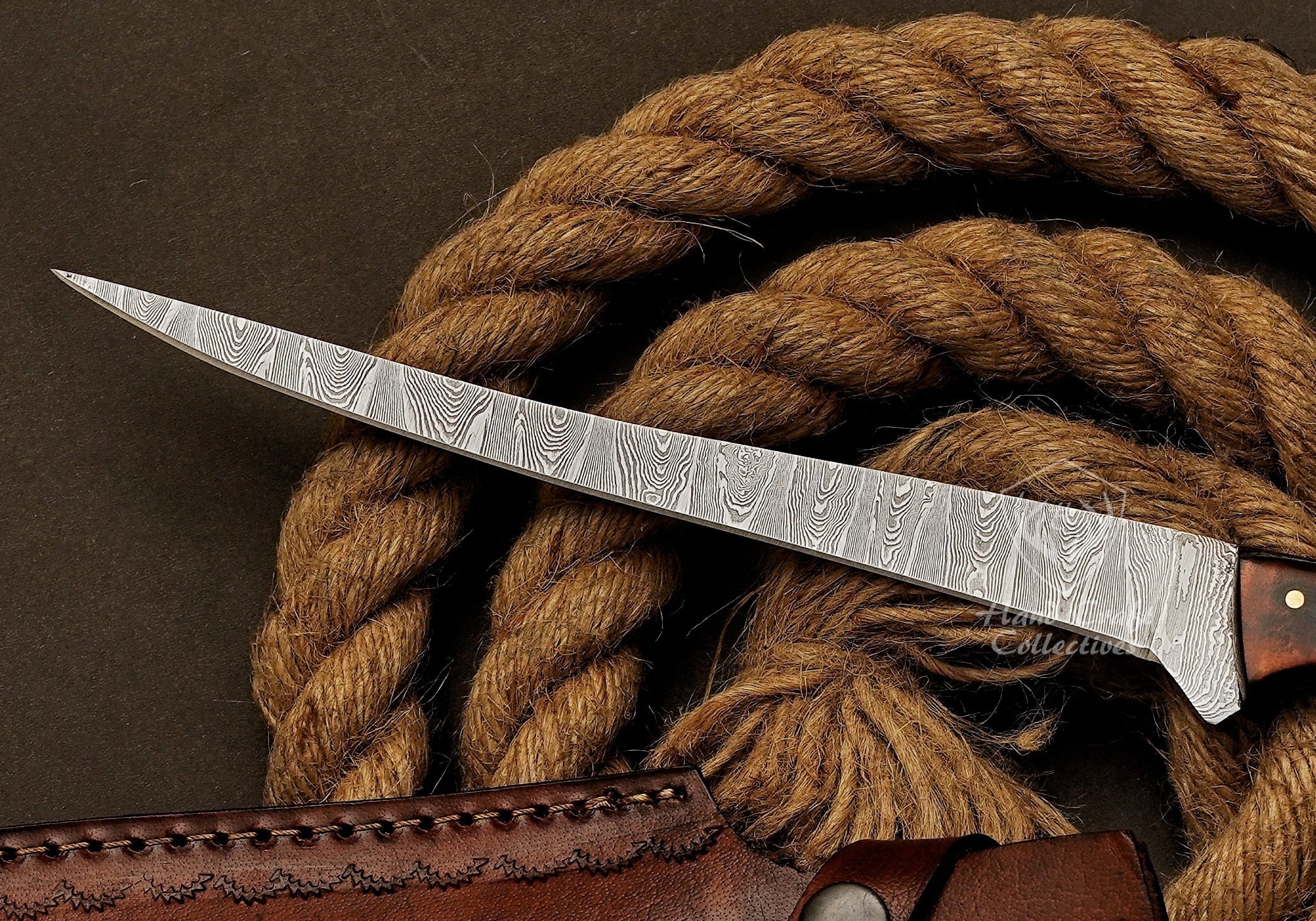 Handmade Damascus Steel Fillet/fishing Knife With Leather Cover ...