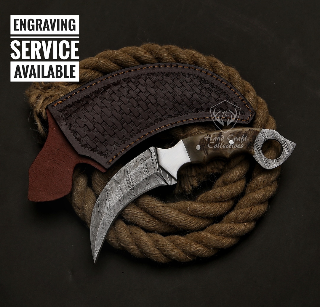 Custom Karambit Damascus Hunting Knife, Hand Forged Damascus Bowie ...