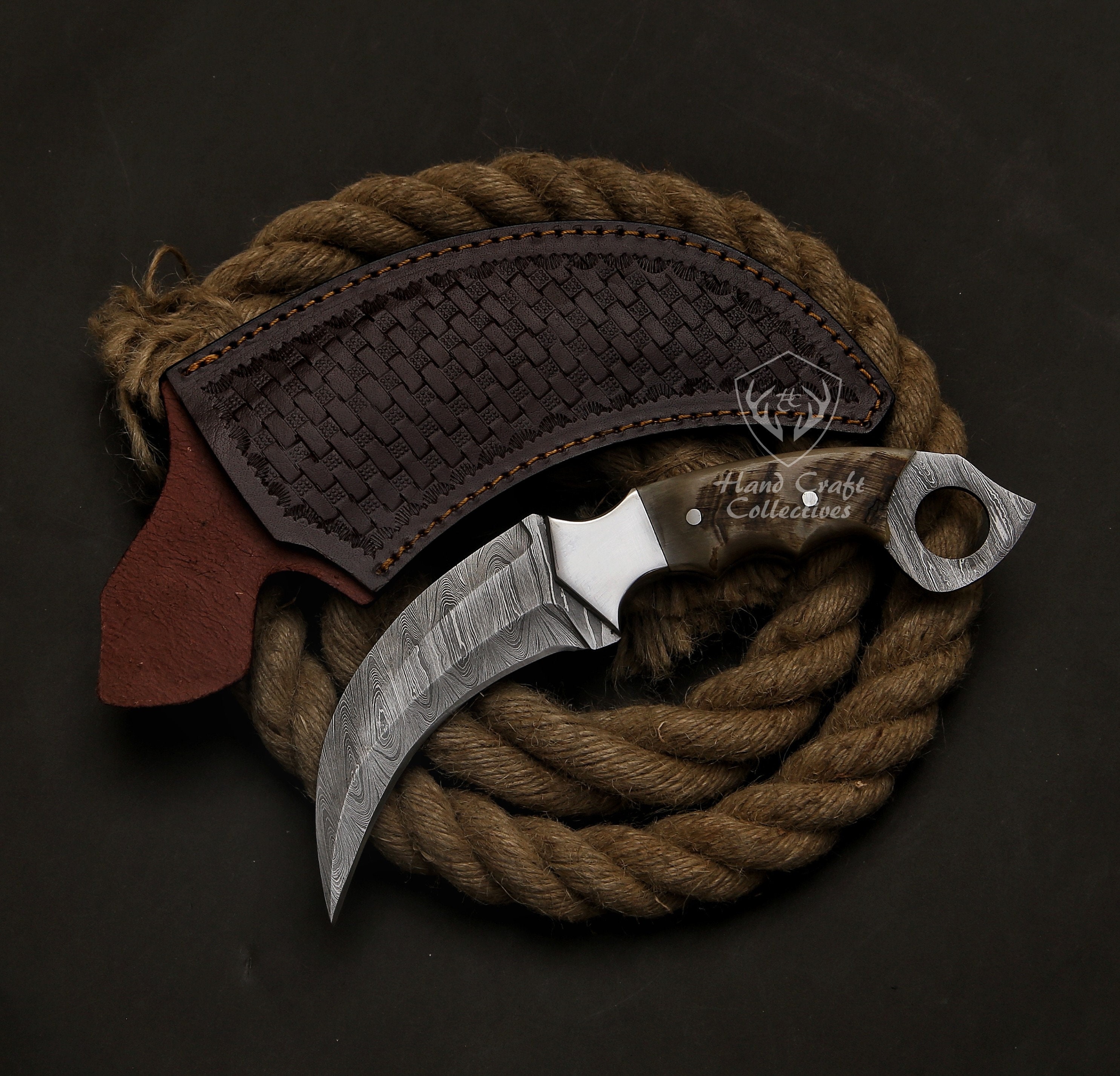 Custom Karambit Damascus Hunting Knife, Hand Forged Damascus Bowie ...
