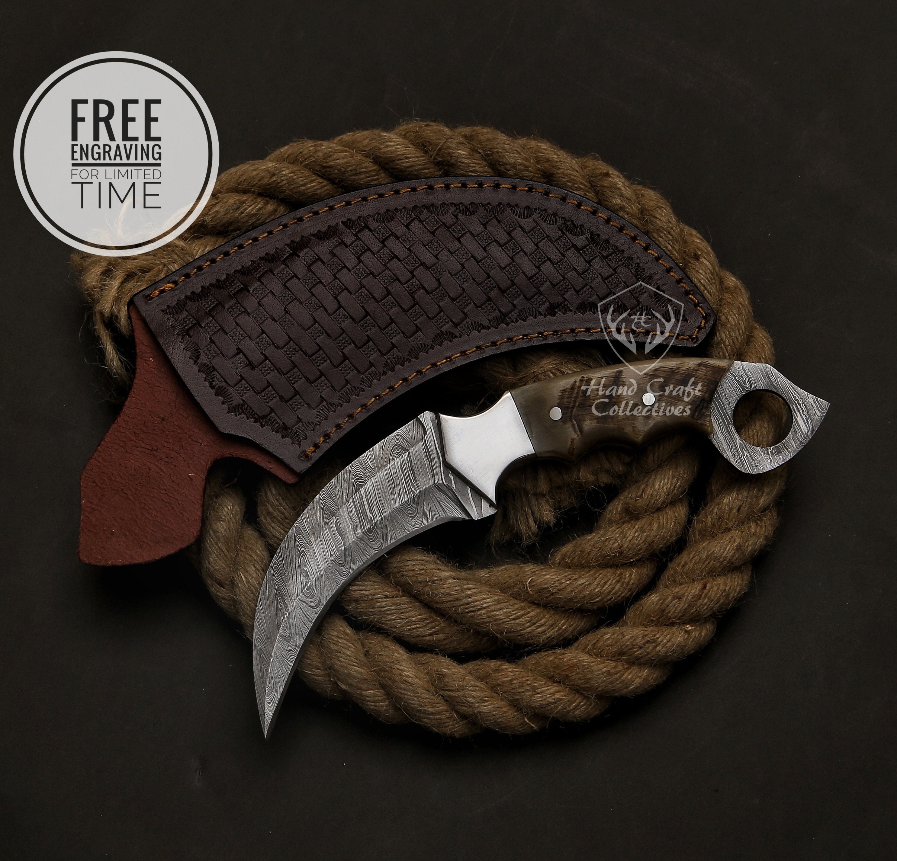Custom Karambit Damascus Hunting Knife, Hand Forged Damascus Bowie ...