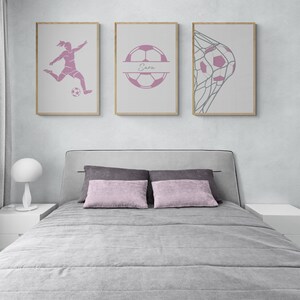 Set of 3 Soccer Wall Art for Girls Room, Personalized Name Art Prints ...