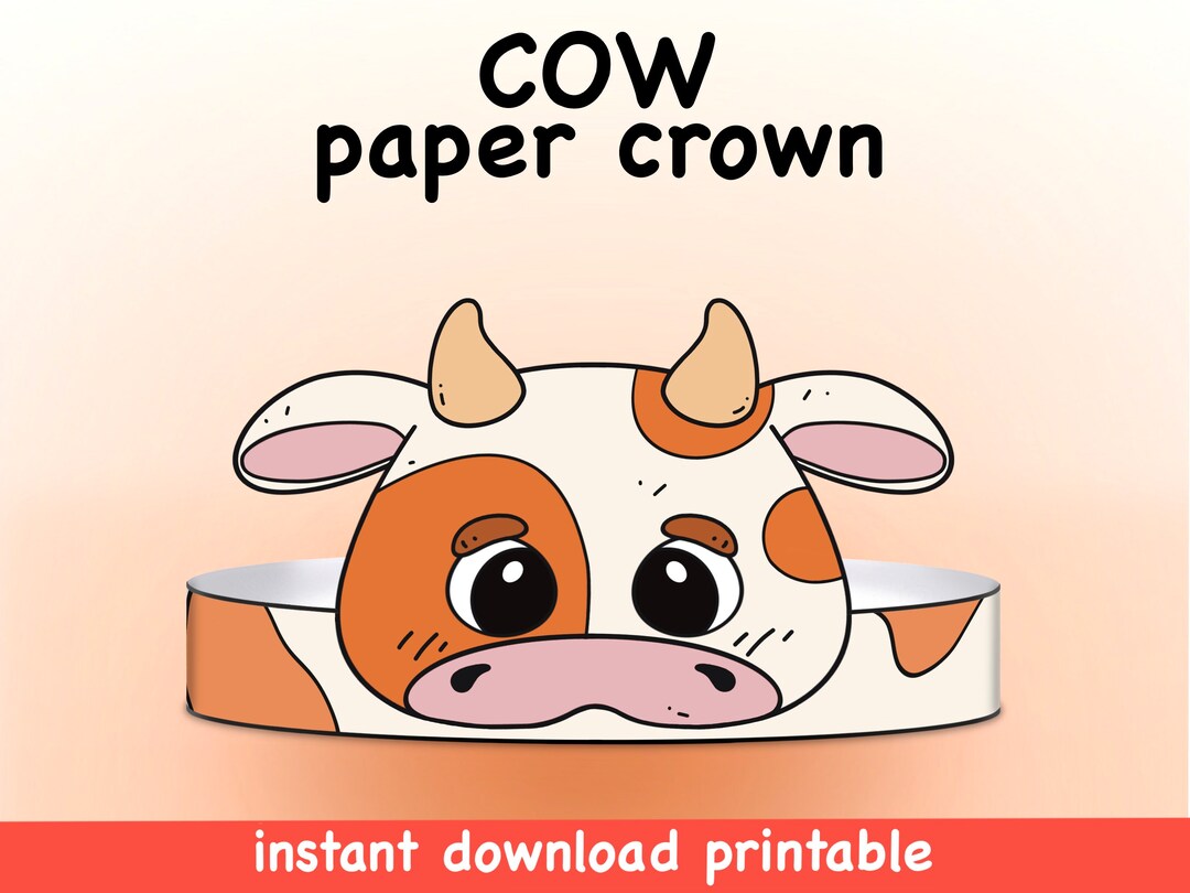 Cow Paper Crown Animal Farm Party Printable Kids Craft Birthday Gift ...