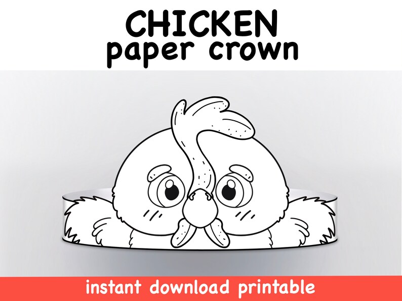 Chicken Paper Crown Coloring Animal Farm Party Kids Activity Craft ...