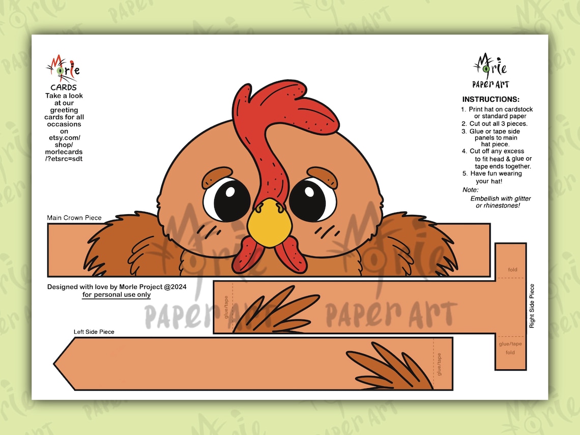 Chicken Paper Crown Animal Farm Party Printable Kids Craft Birthday ...