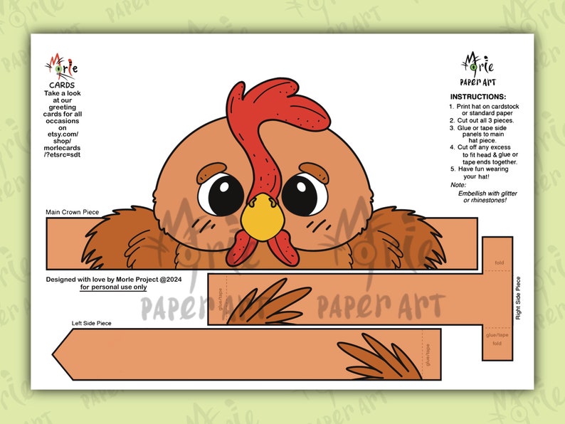Chicken Paper Crown Animal Farm Party Printable Kids Craft Birthday ...