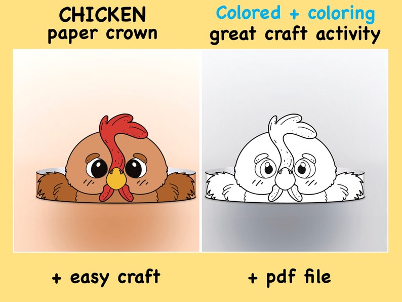 Chicken Paper Crown Coloring Activity Printable Kids Craft Farm Animal ...