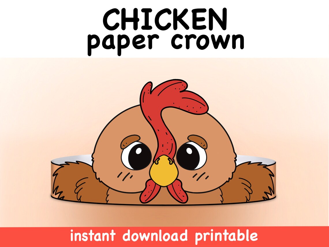 Chicken Paper Crown Animal Farm Party Printable Kids Craft Birthday ...