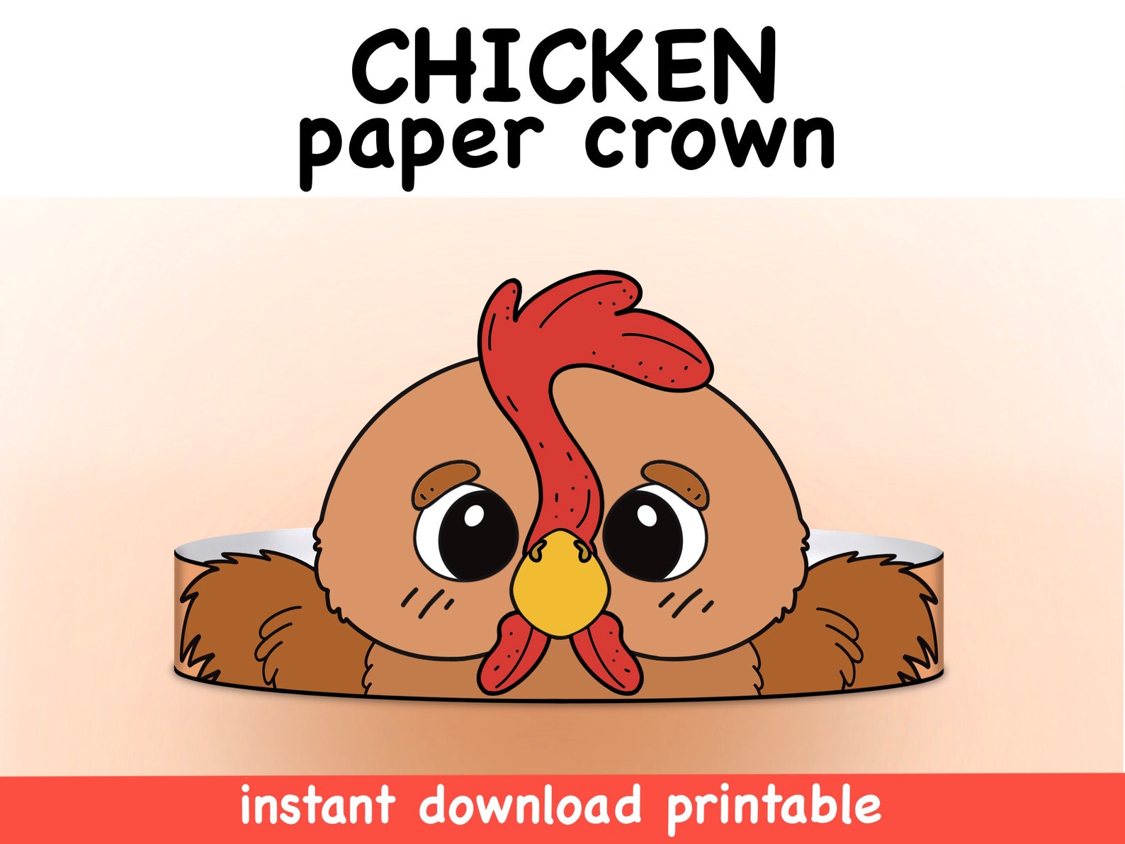 Chicken Paper Crown Animal Farm Party Printable Kids Craft Birthday ...