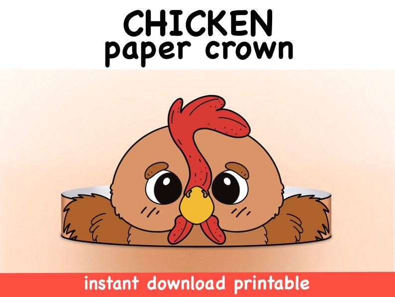 Chicken Paper Crown Animal Farm Party Printable Kids Craft Birthday ...
